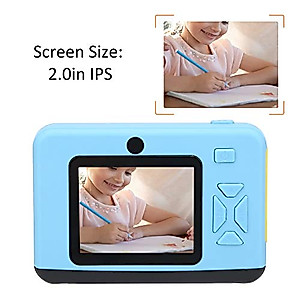 Children Camera, Kids Digital Dual Camera with 2.0in IPS Screen Selfies Childrens Camera Toy Support Front and Rear Dual Camera, Built‑in Large‑Capacity Battery(Blue)