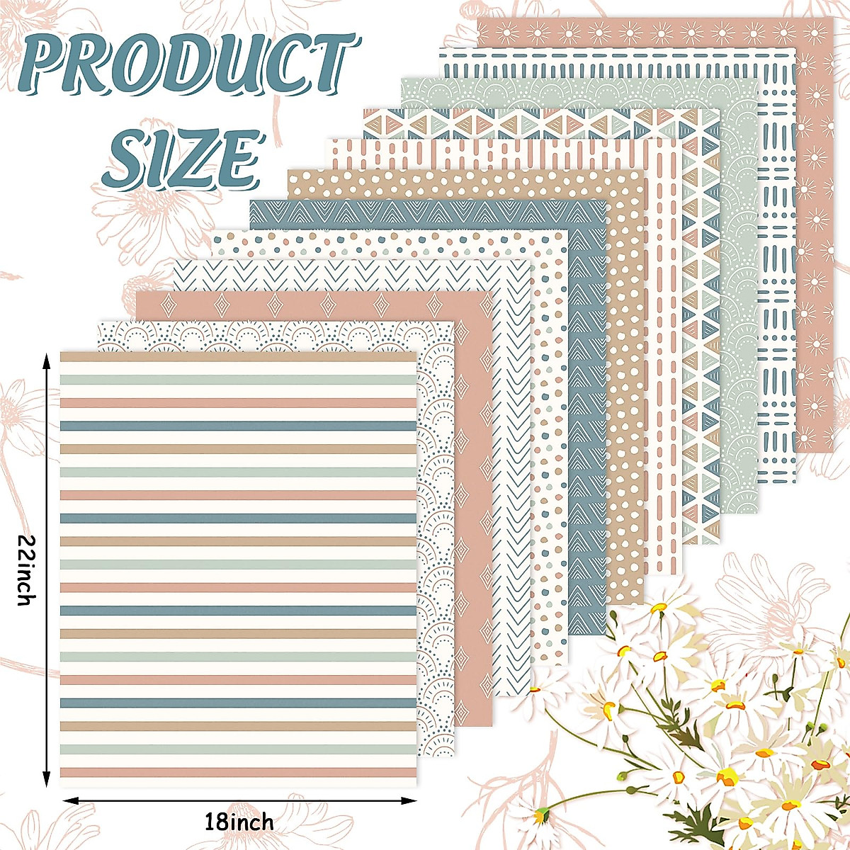 Whaline 12Pcs Boho Cotton Fabric Bundles 18 x 22 Inch Pastel Boho Rainbow Sun Fat Quarters Colorful Quilting Patchwork Sewing Fabrics for DIY Handmade Crafting