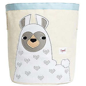 3 Sprouts Large Toy Storage Basket - Durable Kids & Baby Toy Bin with Handles for Toy Basket Storage, Round Hamper for Laundry in Nursery & Playroom, Llama