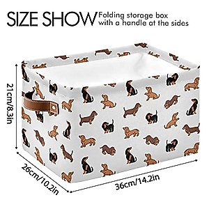 Kigai 1 Pack Storage Baskets with Handles, Collapsible Canvas Baskets for Toy Closet Shelf Organizer, Cute Dogs Dachshunds Storage Bin Box