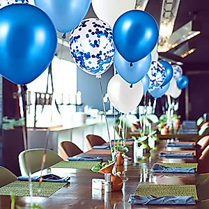 Blue and White Balloons, Blue Confetti Balloons White Balloons Total 90 pcs Latex Party Balloons for Hen Party Wedding Baby Shower Birthday Party Decoration