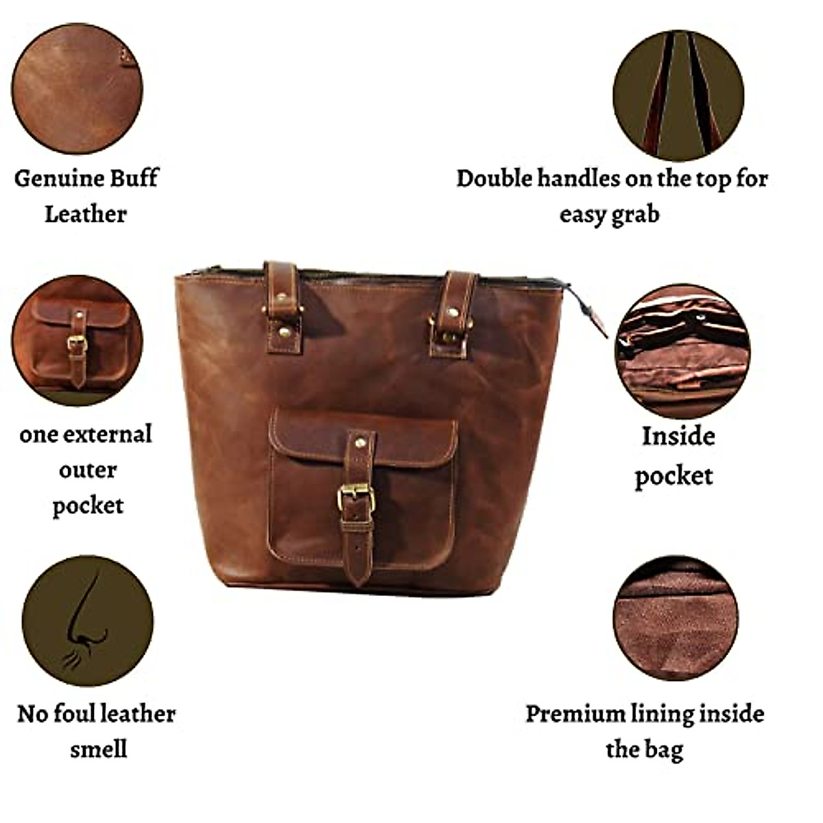 Satchel And Fable Women’s Tote Leather Handmade Genuine Shoulder Large Vintage Handbag (15.5” (L) x 12” (H) x 5.5” (W), Brown)