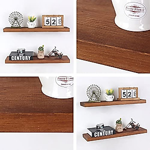 QTSARTISAN Floating Shelf Set — Rustic Solid Wood Hanging Rectangle Wall Shelves with Invisible Metal Brackets for Bedroom, Bathroom, Living Room and Kitchen(Light Walnut, 24" x 5.9")