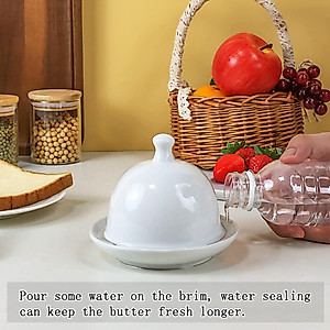 Butter dish, Ceramic Small Butter Dish with Lid, 2024 NEW Original Design Mini Butter Crock Keeper with Handle, 17 OZ Mini Butter Container Cover and Water Sealing 2 Ways Sealing