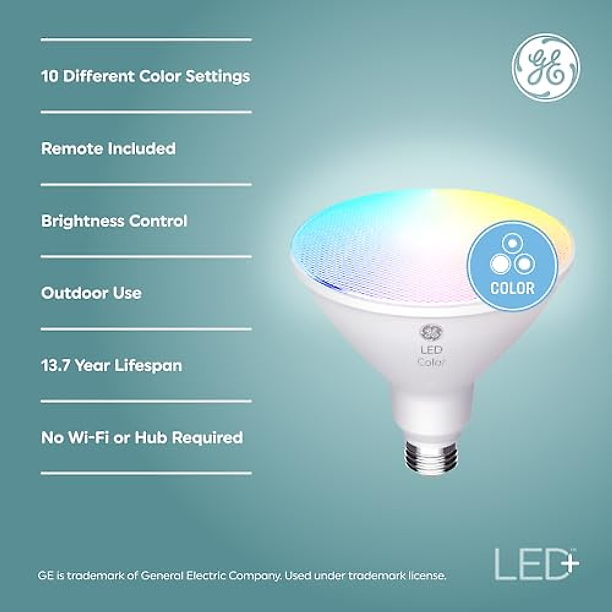 GE LED+ Color Changing PAR38 Outdoor LED Light Bulbs with Remote, 15 Watts, Outdoor Rated Floodlight (3 Pack)