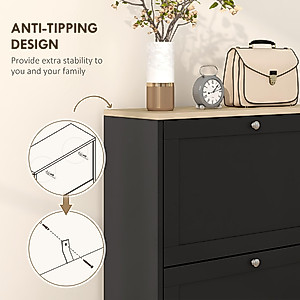 HOMCOM Narrow Shoe Storage Cabinet for Entryway with 3 Flip Drawers and Adjustable Shelves, Shoe Rack Organizer for 18 Pairs of Shoes, Black