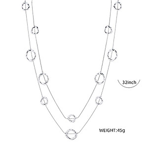 welbijoux Silver Long Necklaces for Women Fashion Double Layered Sweater Chain Y Necklace with Gifts Box