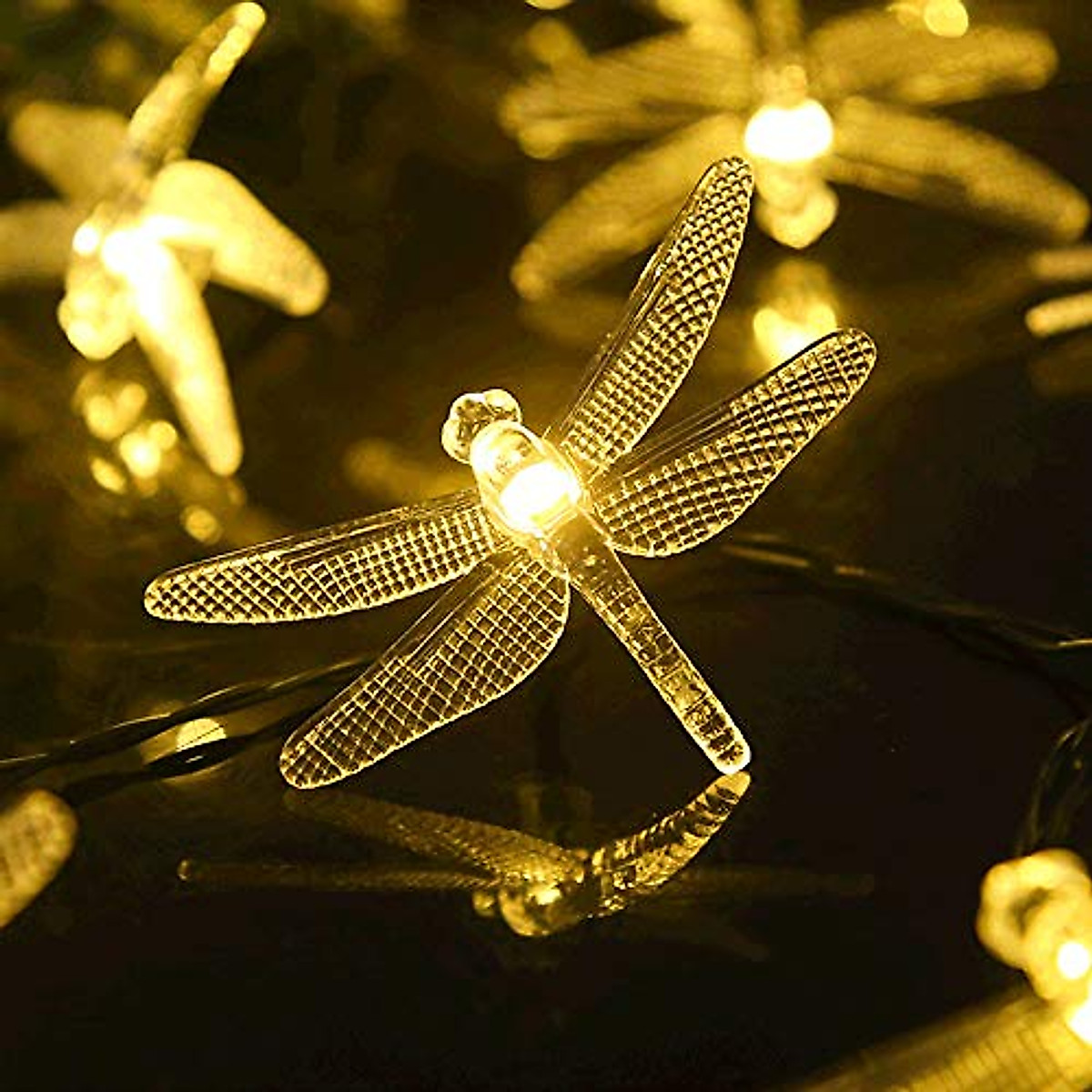 ASFSKY Solar Dragonfly Lights Outdoor 50 LED Dragonfly Lights Waterproof Decorative Lights String Dragonfly Yard Lights Solar Decorative Garden Warm White