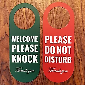 Do Not Disturb Door Hanger Sign 2 Pack (Green/Red Double Sided) Please Do Not Disturb on Front and Welcome Please Knock on Back Side, Ideal for Office Home Clinic Dorm Online Class and Meeting Session