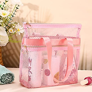 Woanger 6 Pieces Mesh Shower Caddy Portable Travel Shower Caddy Bag Quick Dry Gym Mesh Shower Tote with Zipper Lightweight Pink Shower Bag for Swimming Sports Camp Shopping College Dorms