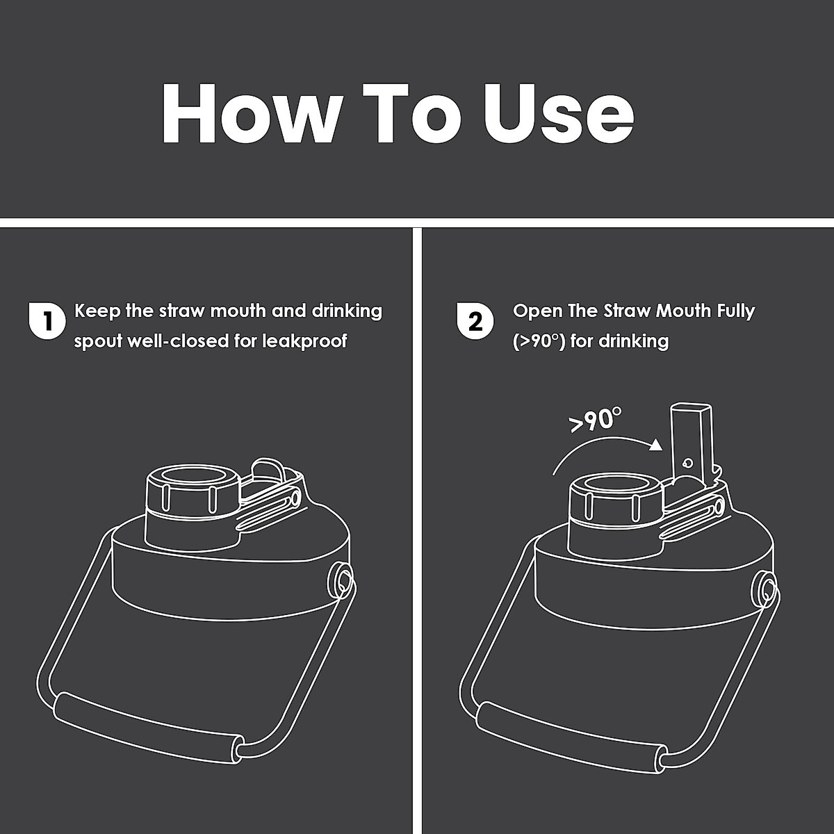 BOTTLE BOTTLE Insulated Water Bottle 64oz with Straw and Dual-use Lid Half Gallon Water Jug Vacuum Stainless Steel for Workout and Sports Insulated Beer Growler with Handle (dark black）