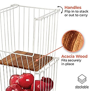 iDesign The Ría Safford Collection Open Front Wire Basket with Acacia Wood, 12" x 12" x 12"