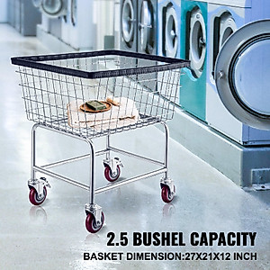Generic Wire Laundry Cart, 2.5 Bushel Wire Laundry Basket with Wheels, 21x27x27.5 inches, Steel Frame with Chrome Finish, 4-inch Casters, Wire Basket Cart For Laundry