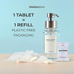 MaisoNovo Bathroom Soap and Lotion Dispenser Set - White Glass Black Pumps x 2-4 Mixed Pack Foaming Hand Soap Refill Tablets