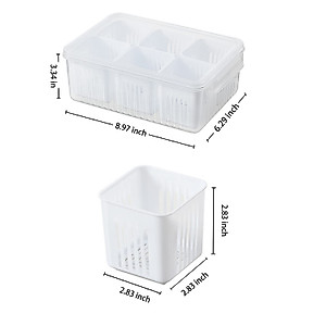 Bhtqdnq Food Storage Containers with Lids Airtight, Fridge Fresh-Keeping Container with 6 detachable small boxes, Portable Divided Fruit Storage Container Onion Ginger Garlic Cherry Storage (6 boxes)