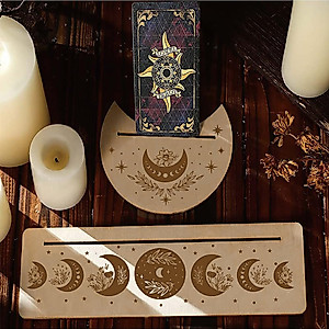 GORGECRAFT 2PCS Wooden Card Stand for Tarot 5" Moon Shape and 10" Rectangle Wood Tarot Cards Altar Stand Display Holder Witch Divination Tools Majic Ceremonial Wiccan Supplies(Moon Phase and Flower)