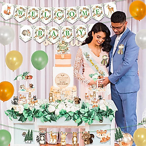 Mpanwen Woodland Baby Shower Sash, Mom to Be & Daddy to Be Corsage Woodland Animal Neutral Mom to be Sash Include Gold Glitter Letters Sash for Baby Shower