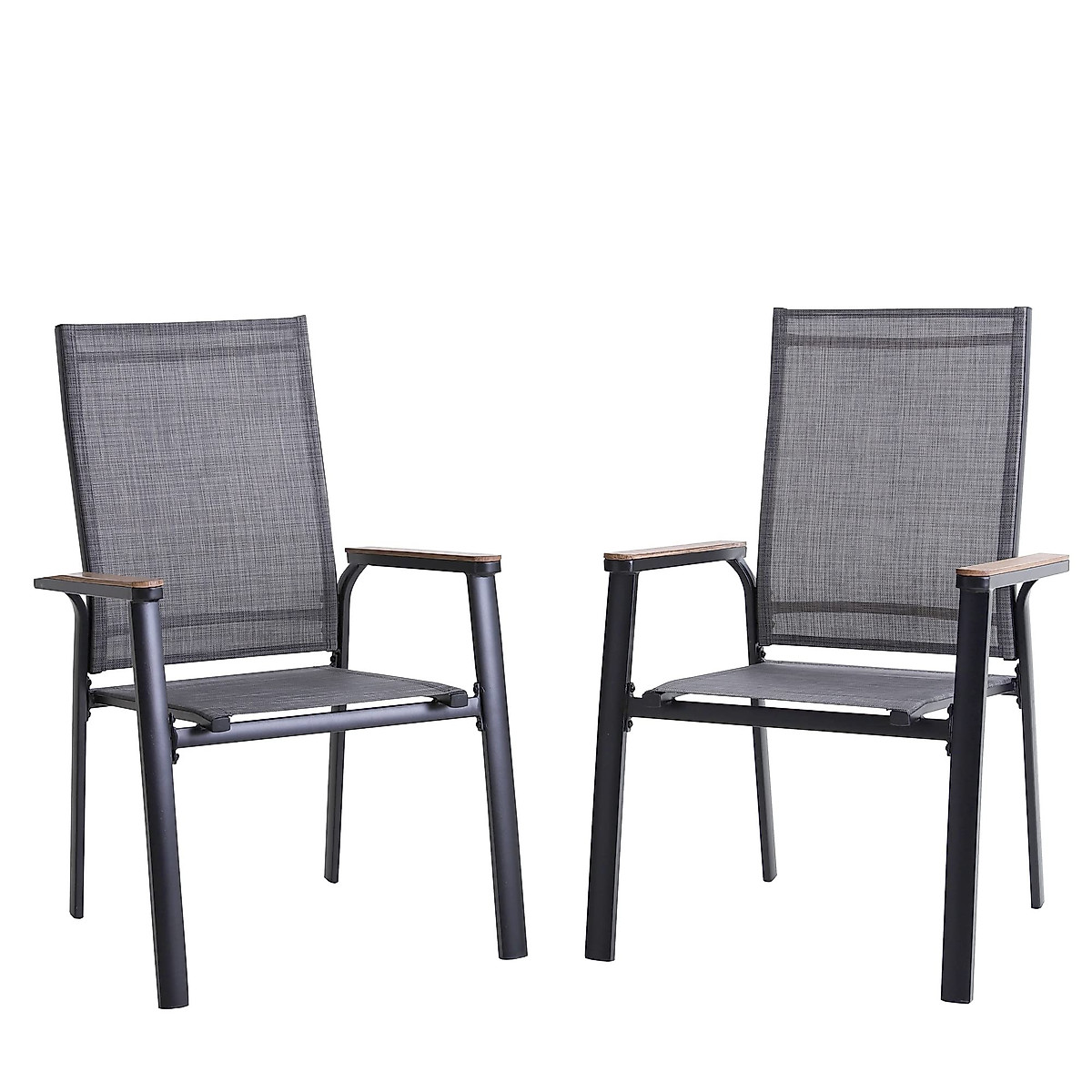 MFSTUDIO Outdoor Patio Dining Chairs, 2 PCS Aluminum Patio Dining Sling Chair, Patio Chairs with Wood-Like Armrest & Wider Seat for Deck Backyard Garden, Grey