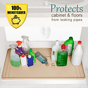 The Original Under Sink Mat - Silicone Waterproof mat, Adjustable, Easy to Clean, Kitchen cabinet liner, Disifenction Surface - 34" x 22" or smaller