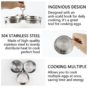 Egg Boiling Stainless Steel Egg Poacher Pan Insert with Oil Brush Nonstick Egg Poacher Multi-function Egg Steamer for Poached Egg Tool