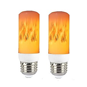 QLEE Led Flame Effect Light Bulb 3w Flickering Fire Light Bulbs with Upside Down Effect Yellow Flame Bulb E26 Vintage Atmosphere for Christmas Holiday Party Restaurant Outdoor Home Decor (2 PACK)