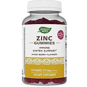 Nature’s Way Zinc Gummies, Supports Immune Function*, 11 mg per Gummy, Mixed Berry Flavored, 120 Gummies