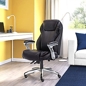 Serta Ergonomic Leather Computer Chair with Layered Memory Foam, Contoured Lumbar, Pillowed Headrest Executive Adjustable Office, Black 25.25D x 29W x 44.5H in