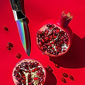 Rainbow Knife Set, Non Stick Kitchen Knives Set with Acrylic Block, 6 Piece Stainless Steel Knives, Marbling Handle Chef Quality for Home & Pro Use, Best Gift (Black Handle)