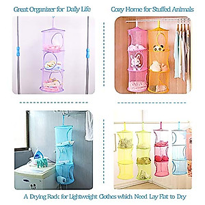 AUHOKY 6Pcs Hanging Mesh Storage Organizer Bag with 6Pcs S Hook, Foldable Toy Space Saver Basket with 3 Shelf for Kids Room Closet Bathroom Balcony - 32.3'' x 10.6''(6 Colors)