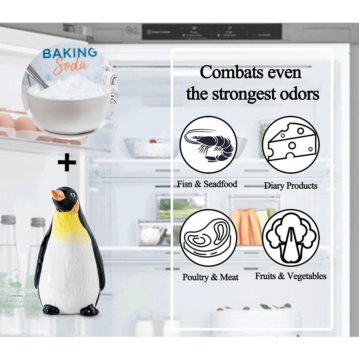 Penguin Baking Soda Holder For Fridge Ceramic Baking Soda Container For Fridge Cute Baking Soda Fridge Holder For Refrigerator Odor Eliminator, Fun Kitchen Gadgets, Baking-Soda Fridge Smell Remover