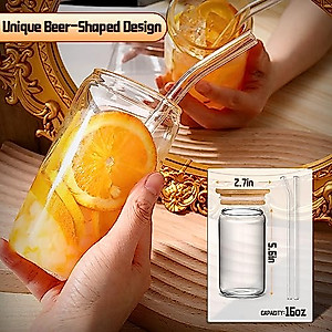 DWTS DANWEITESI Glass Cups with Lids and Straws 6pcs,16oz Glass Iced Coffee Cups with Lids- Glass Coffee Cups,Drinking Glasses with Bamboo Lids