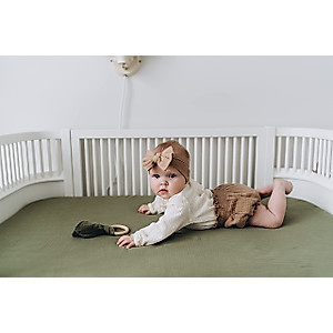 Little Babes 100% Organic Cotton Muslin Crib Sheet | Fitted Crib Sheet for Standard Crib Mattress or Toddler Mattress | Breathable Sheets |Neutral Crib Sheets| Included: Bunny Comforter| Olive Green