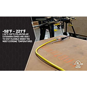 Southwire 2589 100-ft 12/3 SJTW Outdoor; Heavy Duty 3 Prong Power; Water Resistant Vinyl Jacket; for Commercial Use and Major Appliances Extension Cord; 100 ft; Yellow