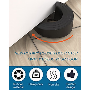 Door Stoppers - Rubber Security Wedge for Bottom of Door on Concrete, Tile, Carpet, Linoleum & Wooden Floor - Spiral Heavy Duty Door Stop - 2 Pack - Black