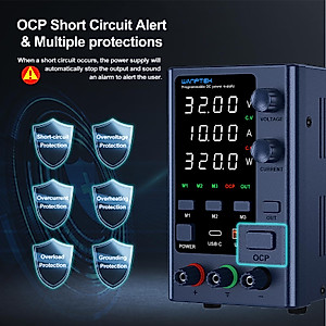 DC Power Supply Variable, Bench Power Supply with Encoder Adjustment Knob, Variable Power Supply with Memory Storage, Adjustable Power Supply with USB-A & Type-C Quick-Charge (0-32V 0-10A)