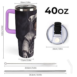LLUTSNTH 40 Oz Vacuum Tumbler with Violet Handle Leakproof Insulated Tumbler Astronaut Stainless Steel Travel Mug with Lid And Straw Coffee Cup Cute Water Bottles Cup Holder Friendly