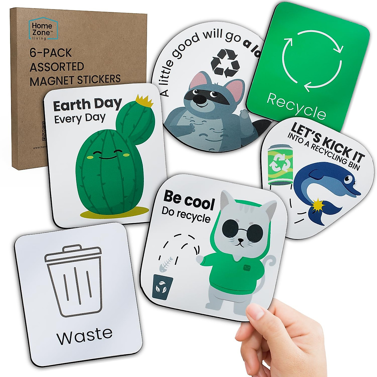 Home Zone Living Kitchen Trash and Recycling Combo Assorted Magnetic Sticker Set, 3.94 inch x 3.94 inch, 6-Pack Total of Assorted Magnetic Stickers