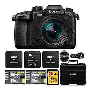 Panasonic LUMIX DC-GH5LK GH5 4K Mirrorless Camera with Leica DG 12-60mm Lens with Rode Microphones Wireless GO II Wireless Mic System and Accessory Bundle (5 Items)