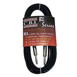 CBI BL2A 1/4" TRS To 1/4" TRS Balanced Guitar Instrument Cable, 10 Feet