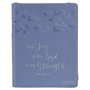 Christian Art Gifts 2023 18-Month Women's Faux Leather Personal Planner/Organizer w/Zipper Closure: Joy of the Lord is My Strength - Nehemiah 8:10 Bible Verse, Aug 2022-Jan 2024, Soft Blue, Large