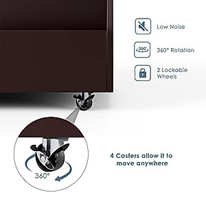 HOUSUIT Wooden Toy Chest, White Kids Toy Box on Wheels for Girls Boys, Toy Storage Organizer Bench with Safety Hinges Lid for Nursery, Toddler Room, Playroom, Bedroom (Dark Brown)