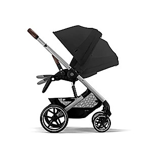 Cybex Balios S Lux Toddler and Baby Stroller with Reversible Seat, Unique One-Pull Harness, and Multiple Recline - Travel System Ready, with One Hand Fold, Silver Frame/Moon Black Seat
