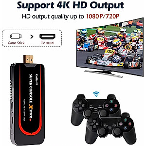Relemo Super Console X Stick Retro Game Console Built-in 50000+ Games 4k Output Plug and Play Video Game Console with 2 Controllers for PS1/PSP/N64/MD (128G)