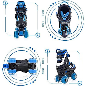 Nattork Kids Roller Skates for Boys Girls, 4 Sizes Adjustable Quad Skates with Light up Wheels,Best Gift for Beginners Outdoor Sports