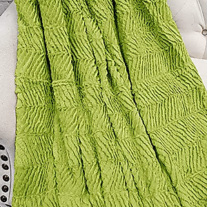 Home Soft Things Green Herringbone Brushed Throw Blanket, 50'' x 60'', Dark Citron, Lightweight Fluffy Plush Comfy Cozy Couch Bed Covers Suitable for Kids Adults Friends Home Décor