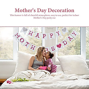 ABOOFAN Happy Mothers Day Banner Mothers Day Bunting Garland with Glitter Hearts Design for Mother’s Day Party Decoration Supplies