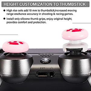 Playrealm FPS Thumbstick Extender & 3D Texture Rubber Silicone Grip Cover 2 Sets for PS5 Dualsenese & PS4 Controller (Cat Paw Coral)