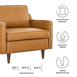 Modway Impart Upholstered Genuine Leather Armchair in Tan