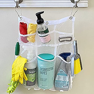 Evelots Mesh Shower Caddy-6 Pockets-Hook for Brush-Holes for Bottle-Dry Fast