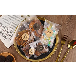 200PACK Self Adhesive Cookie Bags Cellophane Treat Bags Thank You Candy Bags for Gift Giving with Stickers(White Polka Dot,5.5x5.5 INCH)